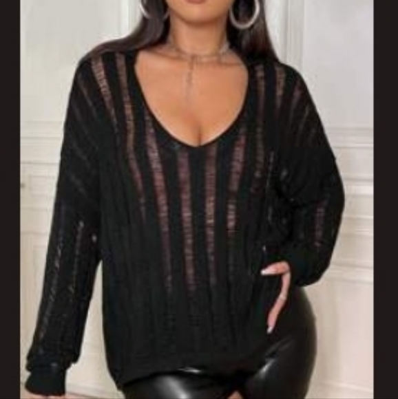 SHEIN | Sweaters | New Sheinicon Plus Pointelle Knit Drop Shoulder ...